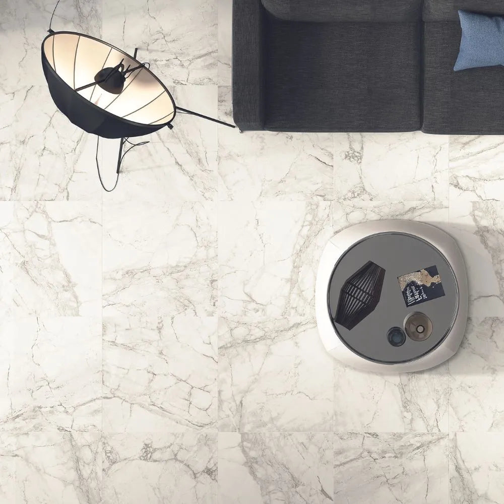 Luna White Marble Porcelain Tile 75 x 75cm