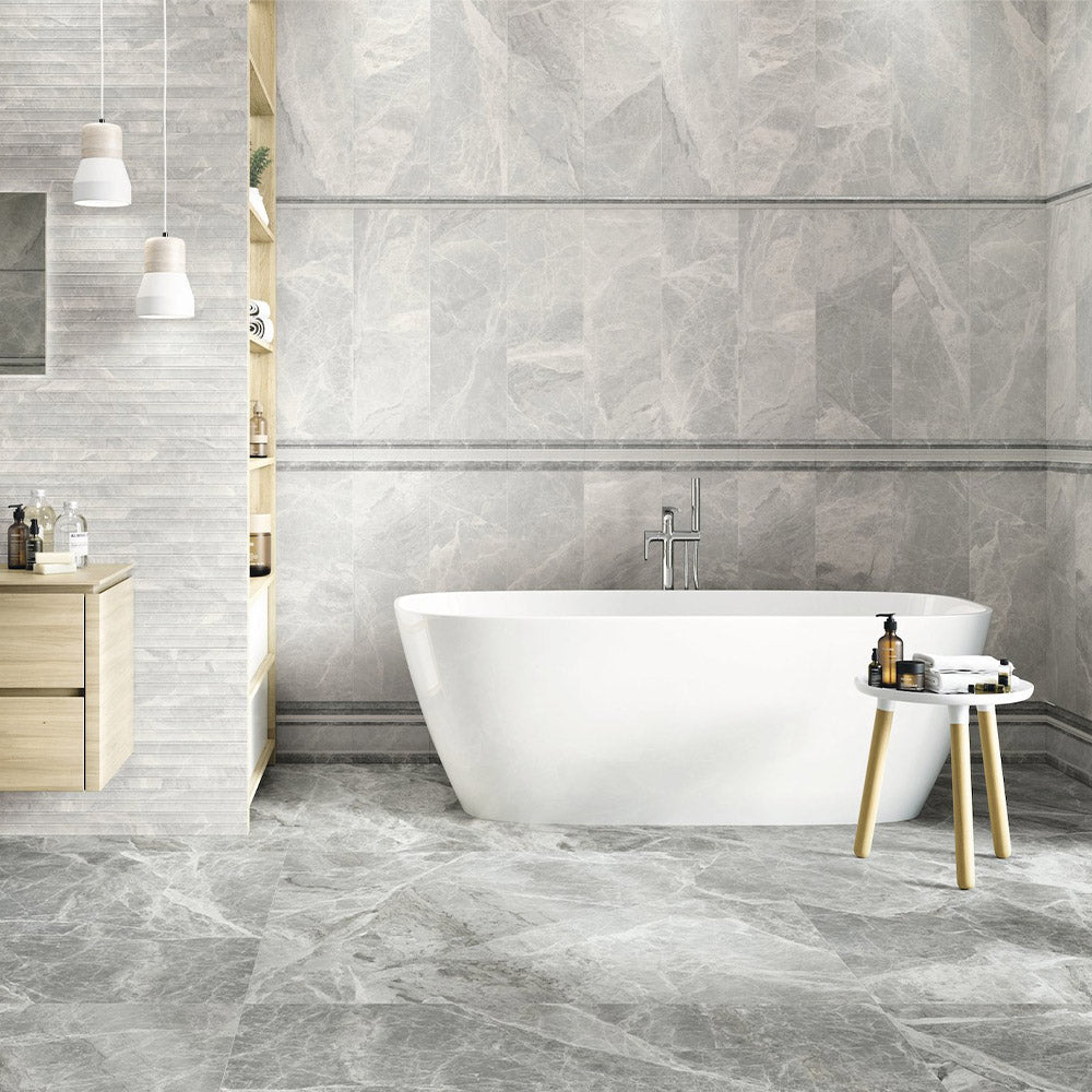 Silver Shadow Pearl Marble Effect Tile